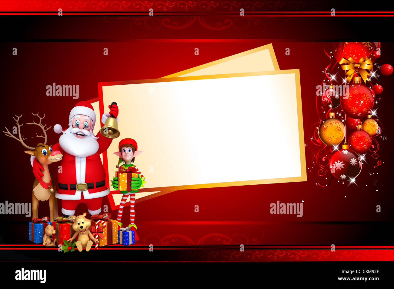 santa claus on red color background with many gifts Stock Photo - Alamy