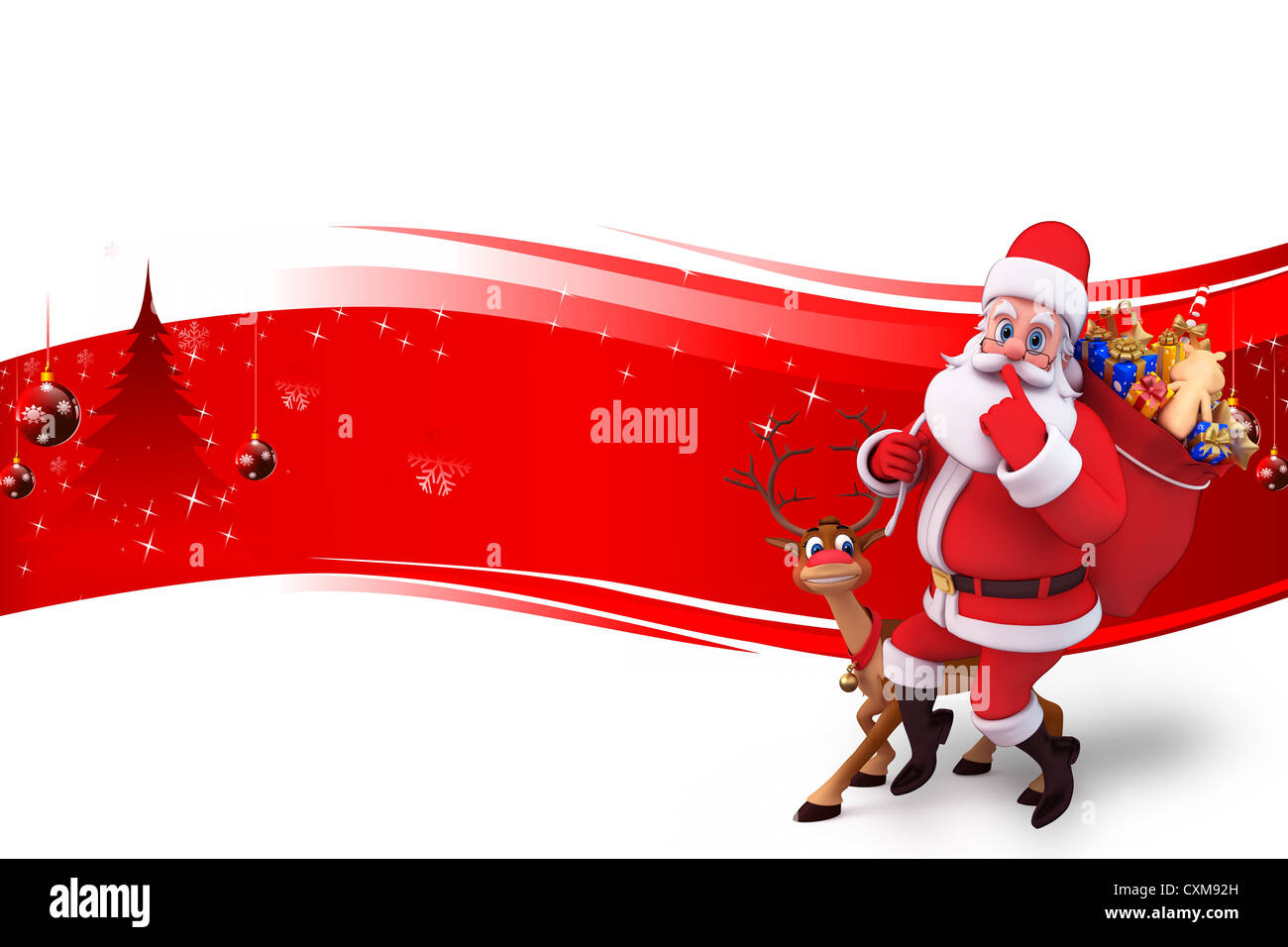 santa claus on red color background with many gifts Stock Photo - Alamy