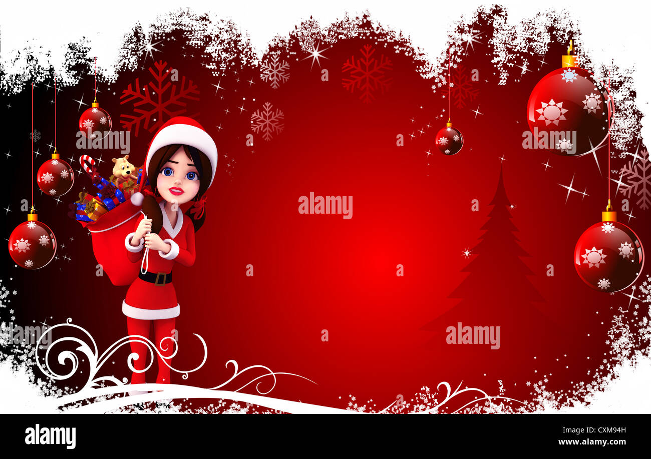 santa girl on red color background Stock Photo - Alamy