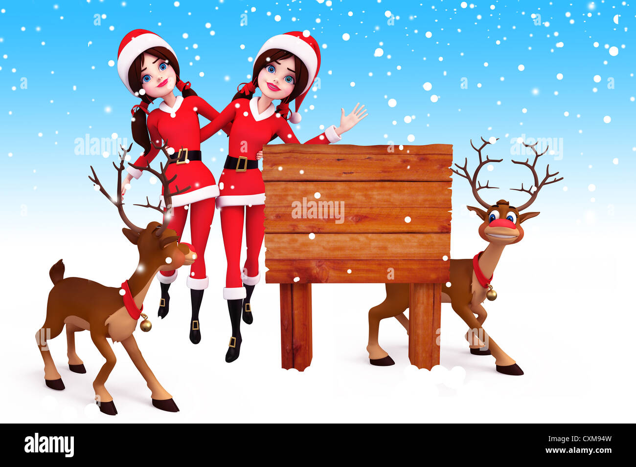 santa girl with wooden sign Stock Photo - Alamy