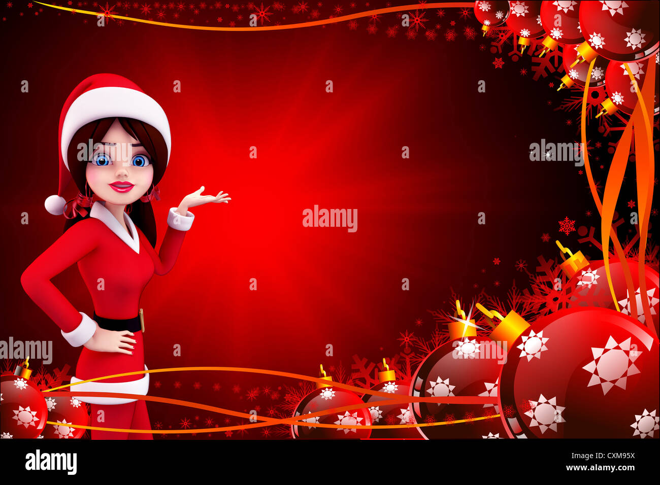 santa girl on red color background Stock Photo - Alamy