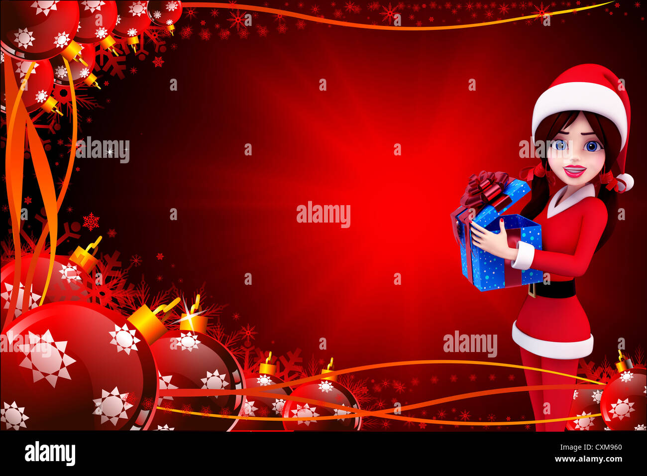 santa girl on red color background Stock Photo - Alamy