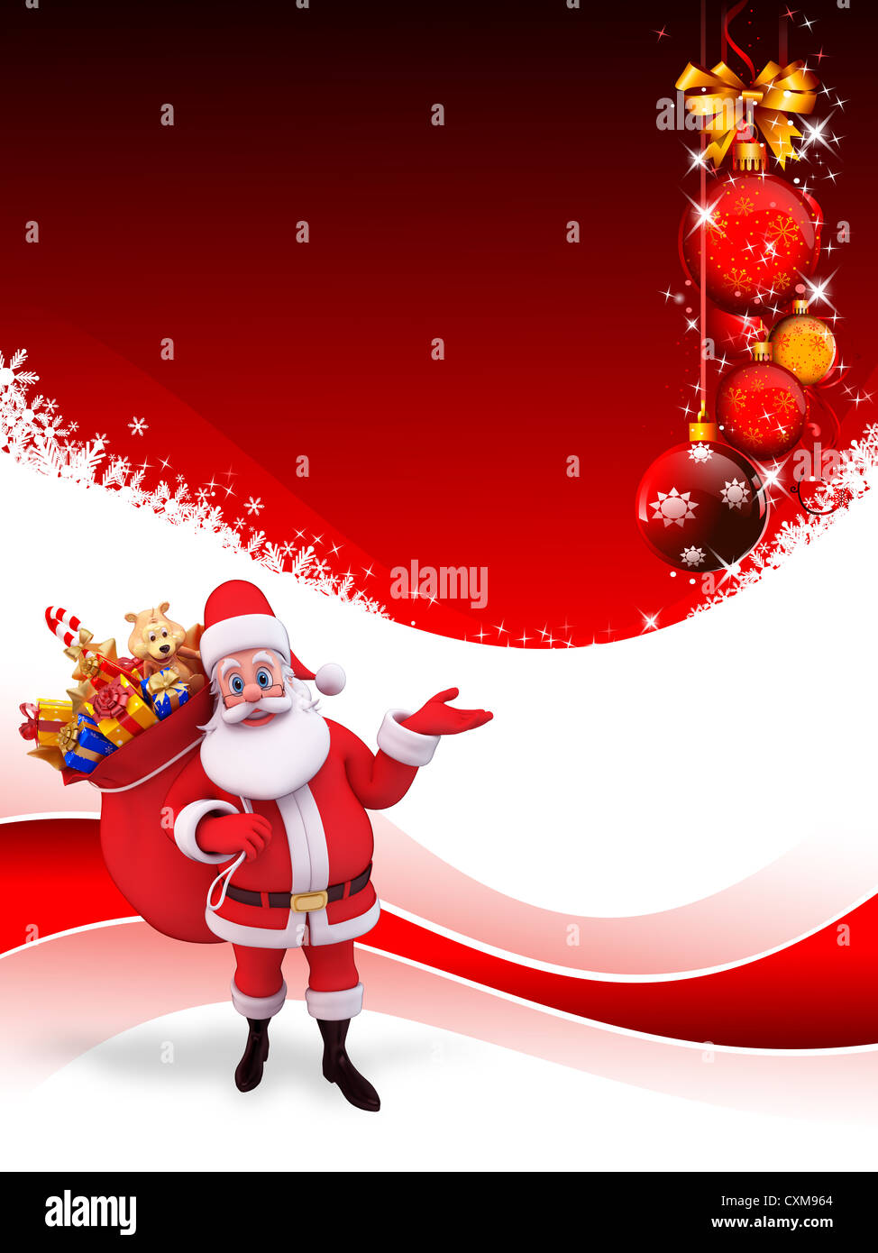 santa claus on red color background with many gifts Stock Photo - Alamy