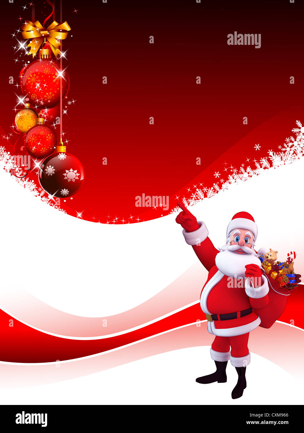 santa claus on red color background with many gifts Stock Photo - Alamy