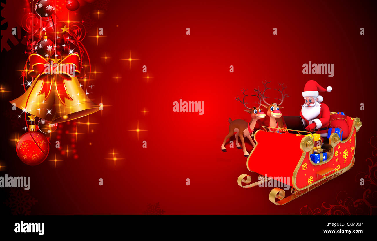santa claus on red color background with many gifts Stock Photo - Alamy