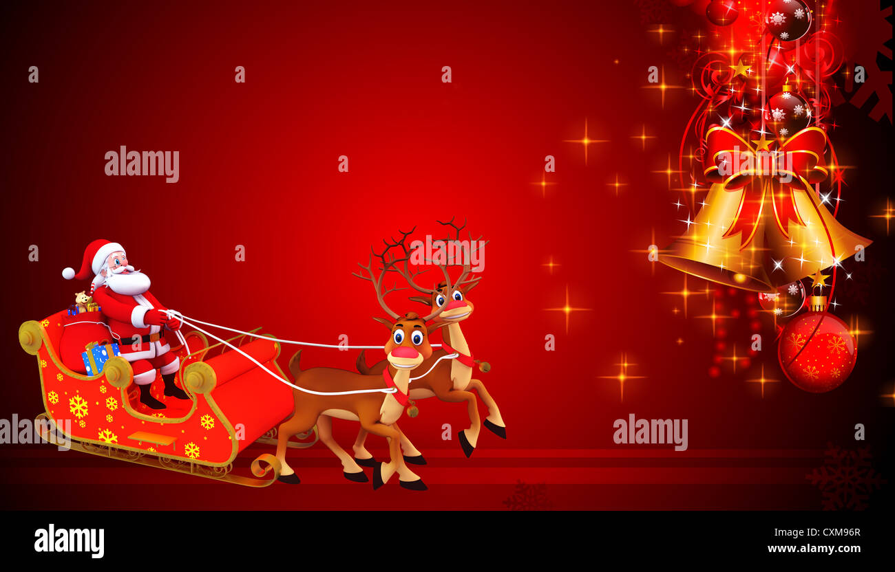 santa claus on red color background with many gifts Stock Photo - Alamy