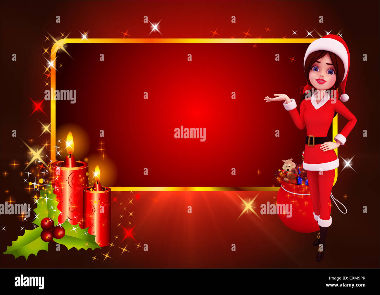 santa girl on red color background Stock Photo - Alamy