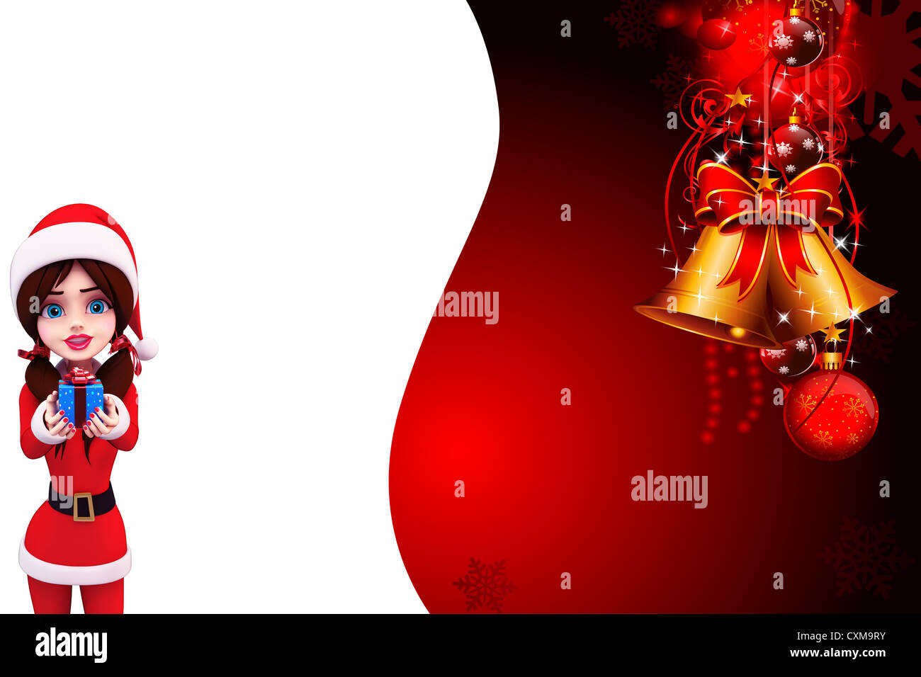santa girl on red color background Stock Photo - Alamy