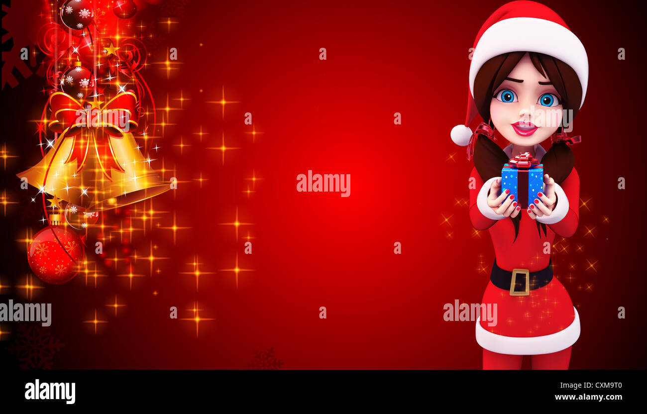 santa girl on red color background Stock Photo - Alamy