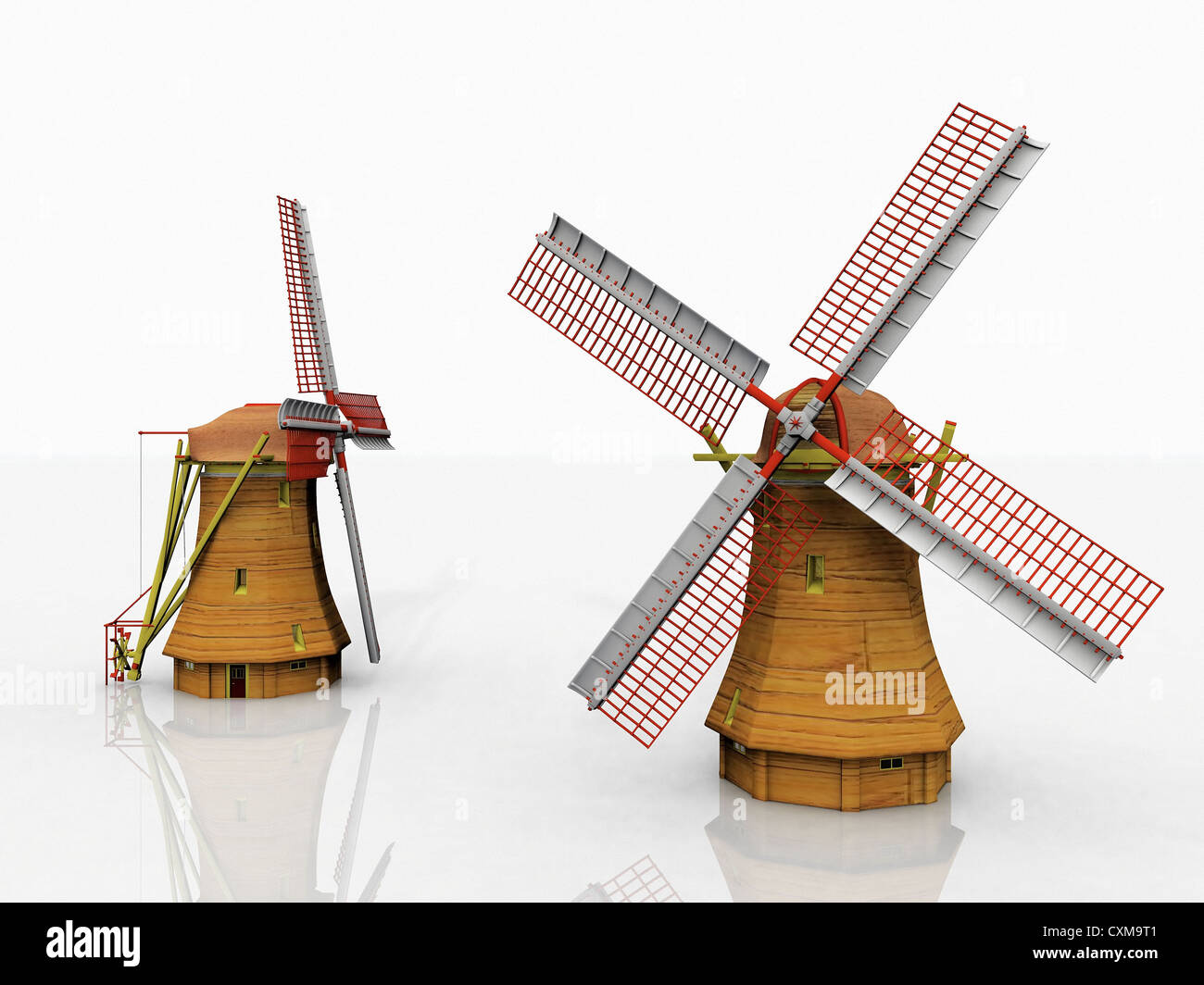 two windmill on a white background Stock Photo - Alamy
