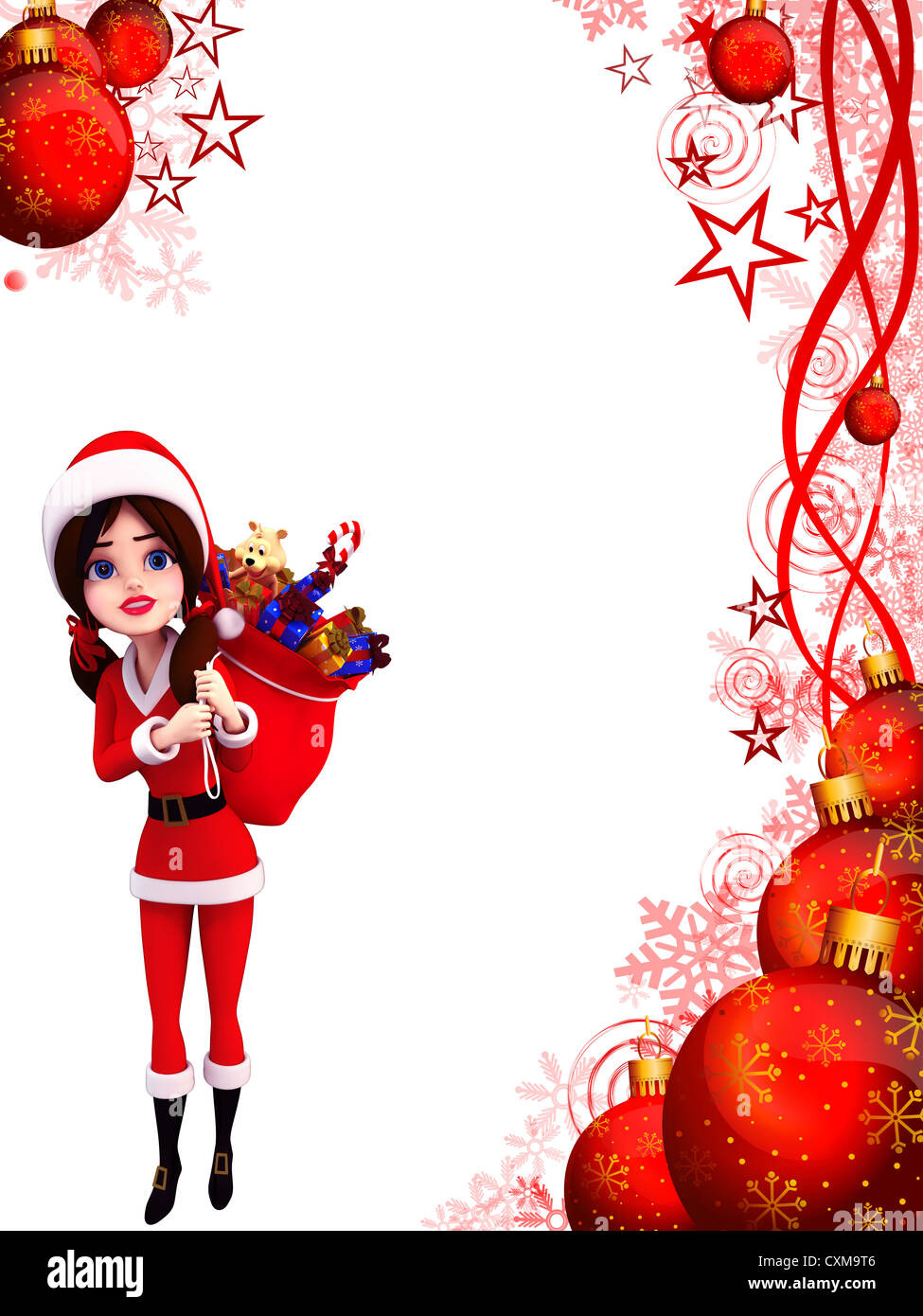 santa girl on red color background Stock Photo - Alamy