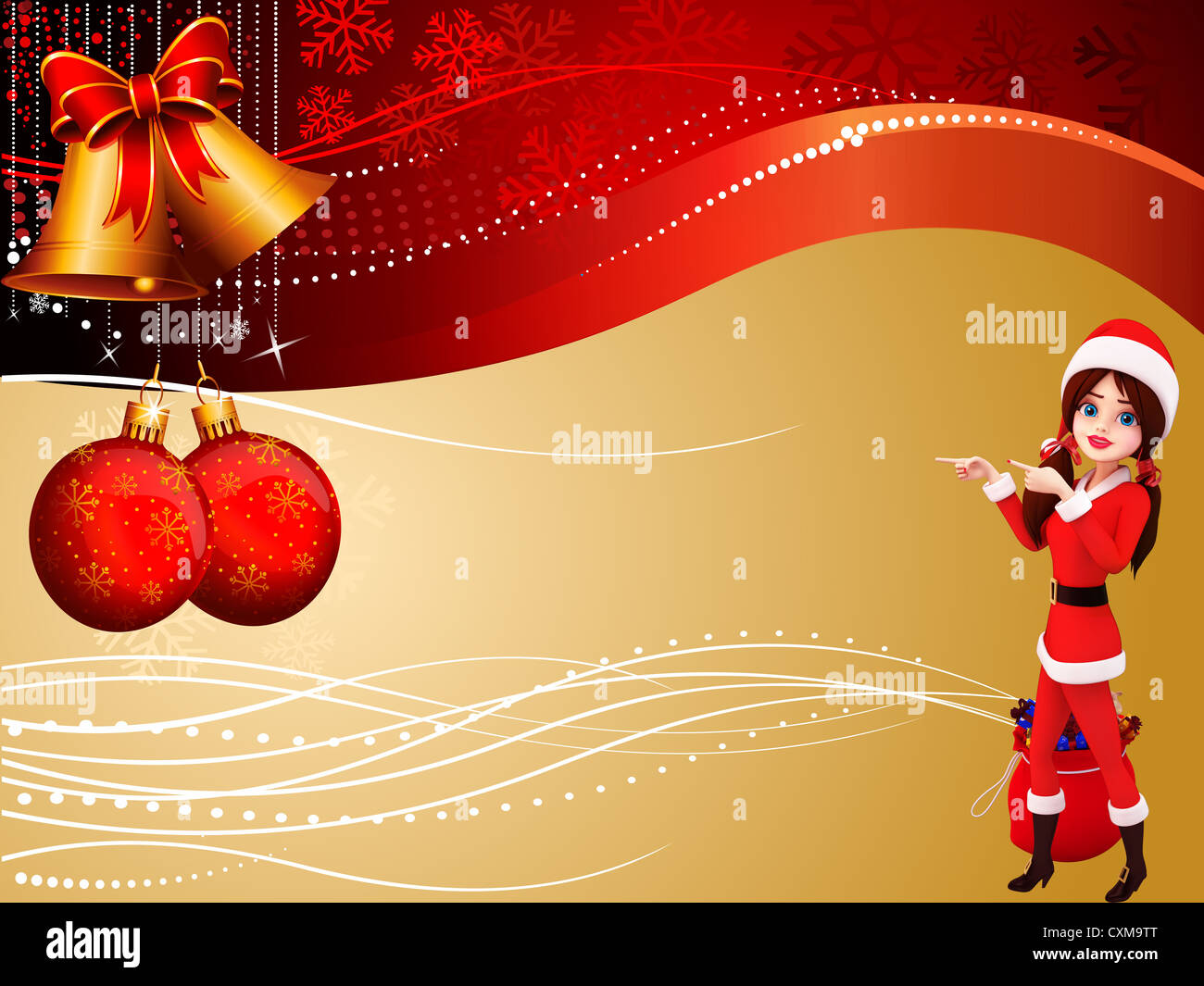 santa girl on red color background Stock Photo - Alamy
