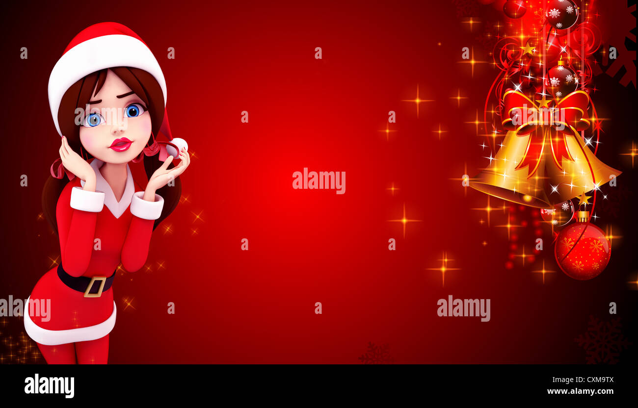 santa girl on red color background Stock Photo - Alamy