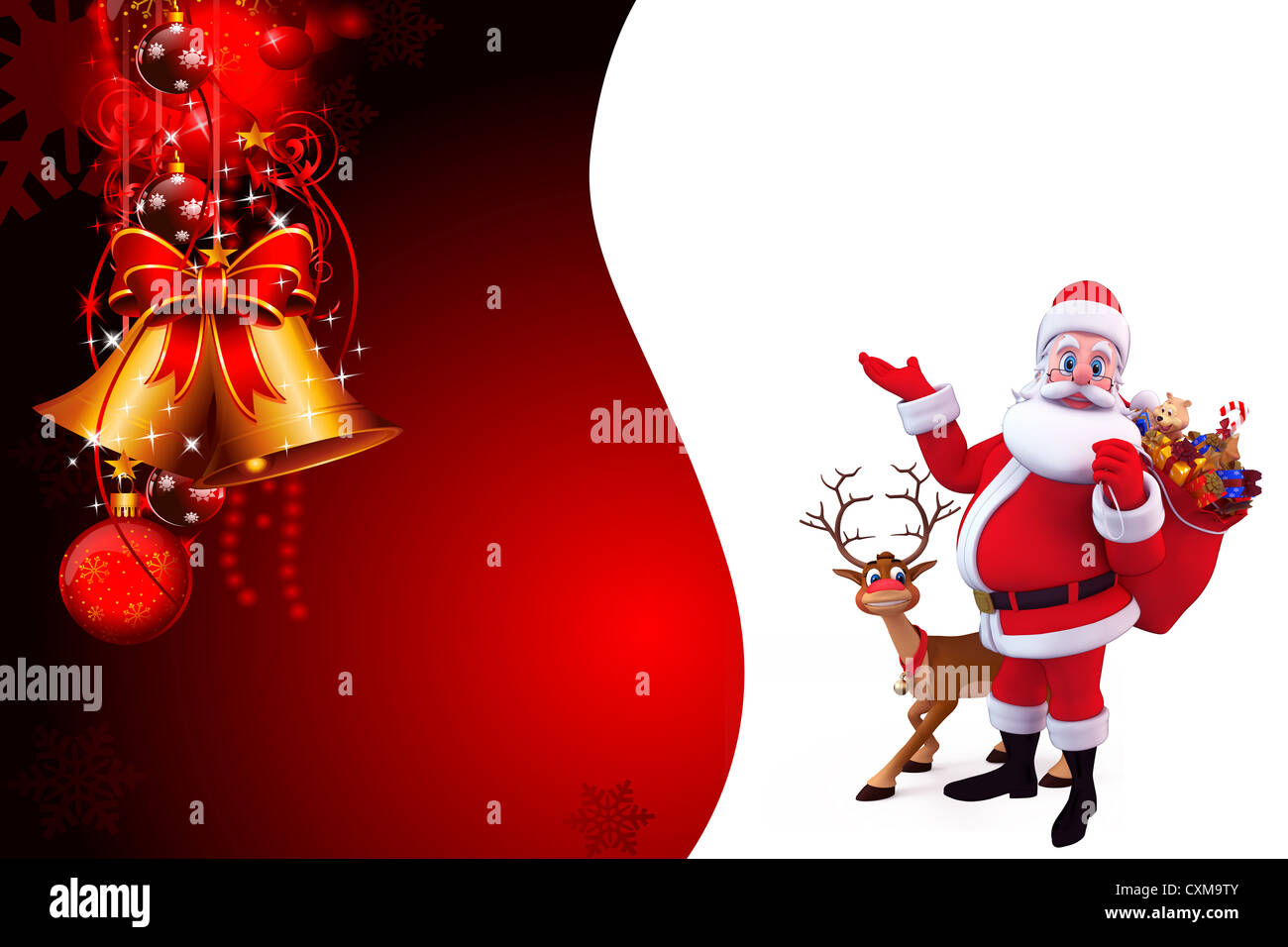 santa claus on red color background with many gifts Stock Photo - Alamy