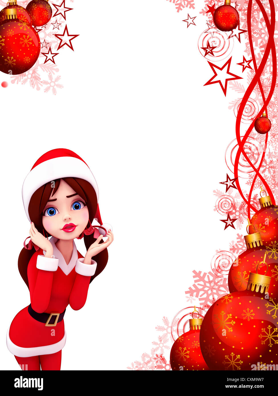 santa girl on red color background Stock Photo - Alamy
