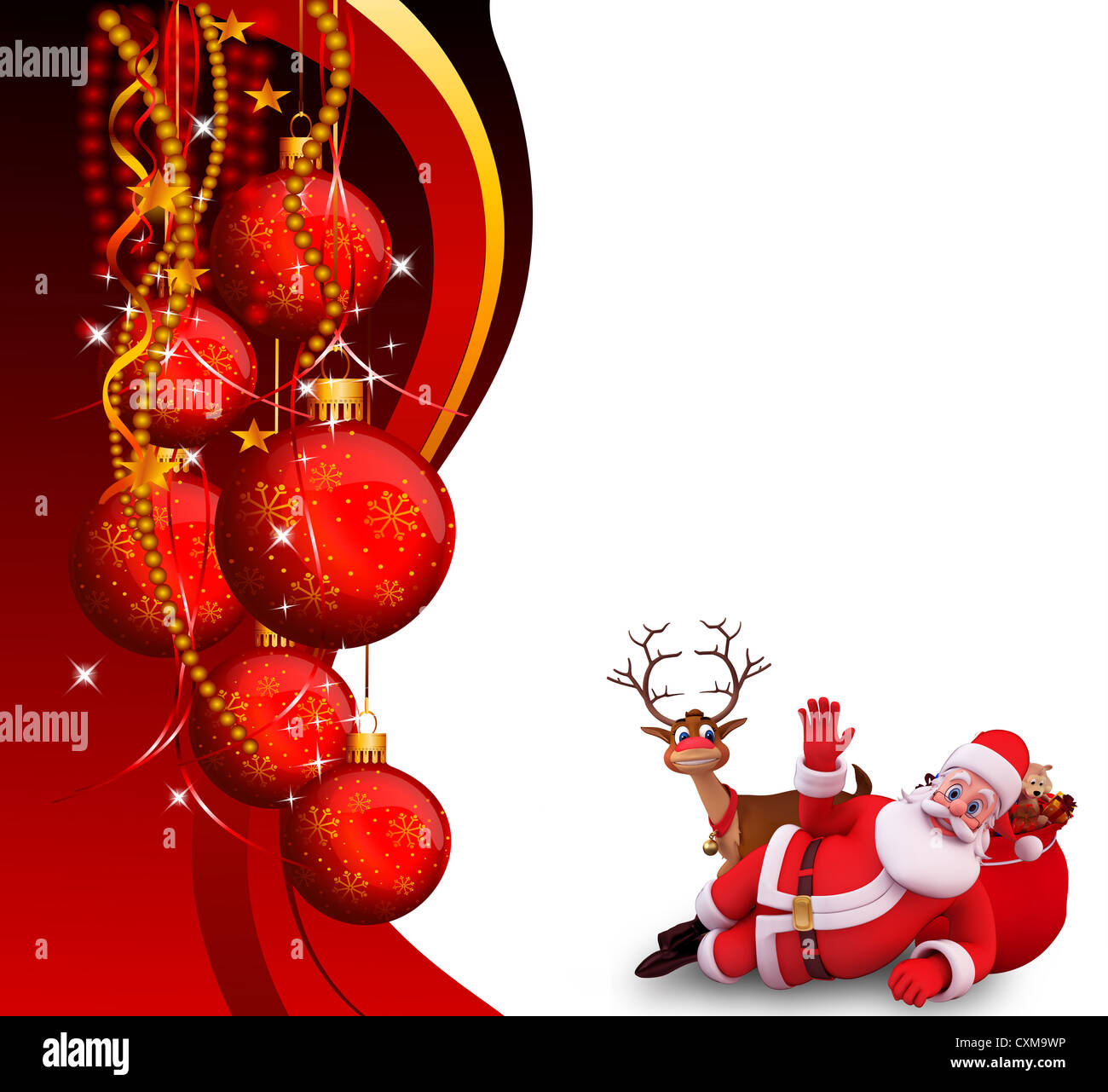 santa claus on red color background with many gifts Stock Photo - Alamy