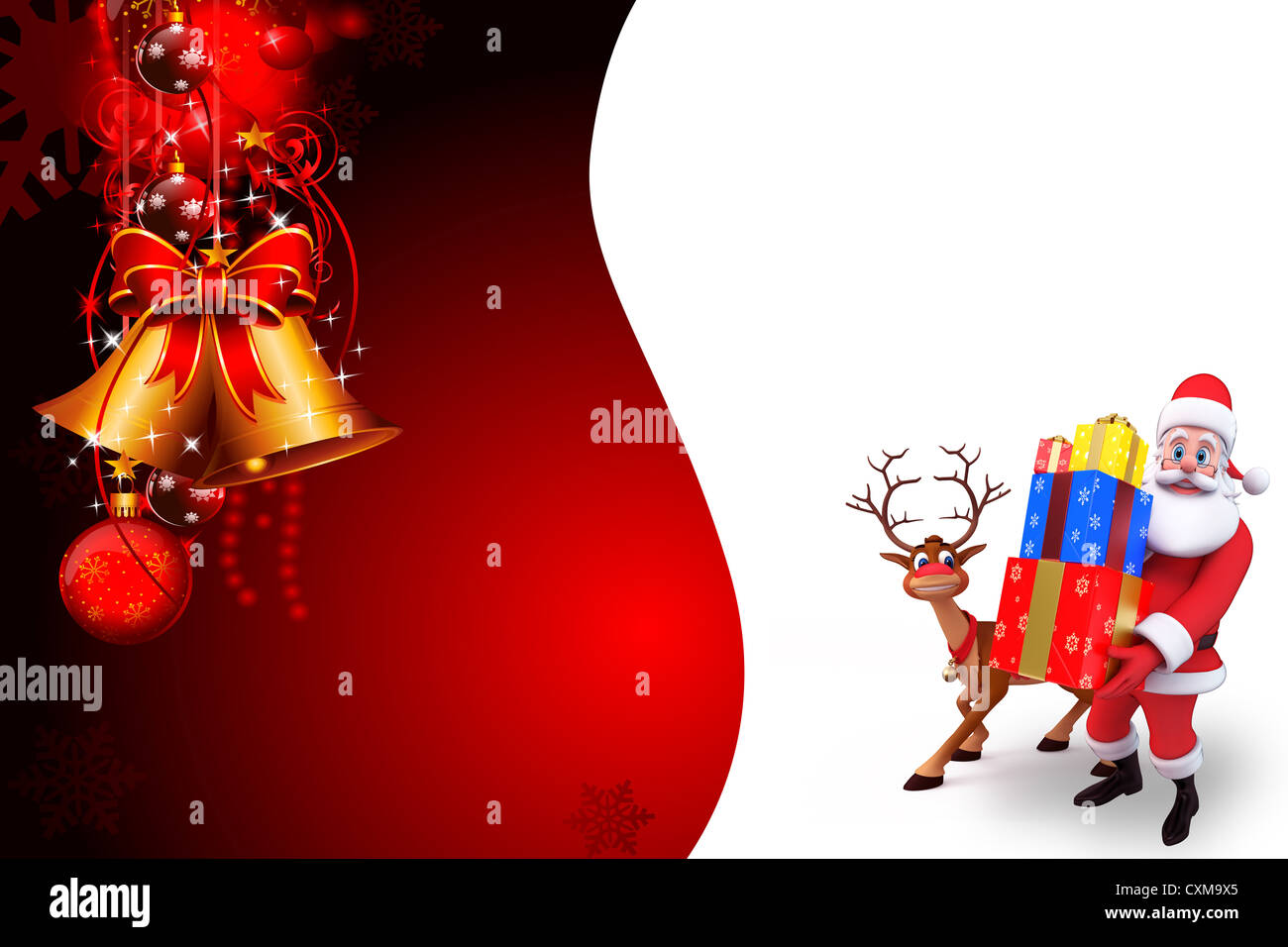 santa claus on red color background with many gifts Stock Photo - Alamy