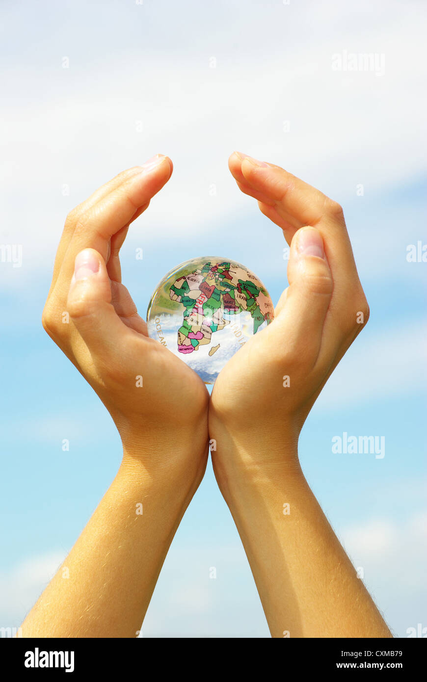 globe on the human hand Stock Photo - Alamy