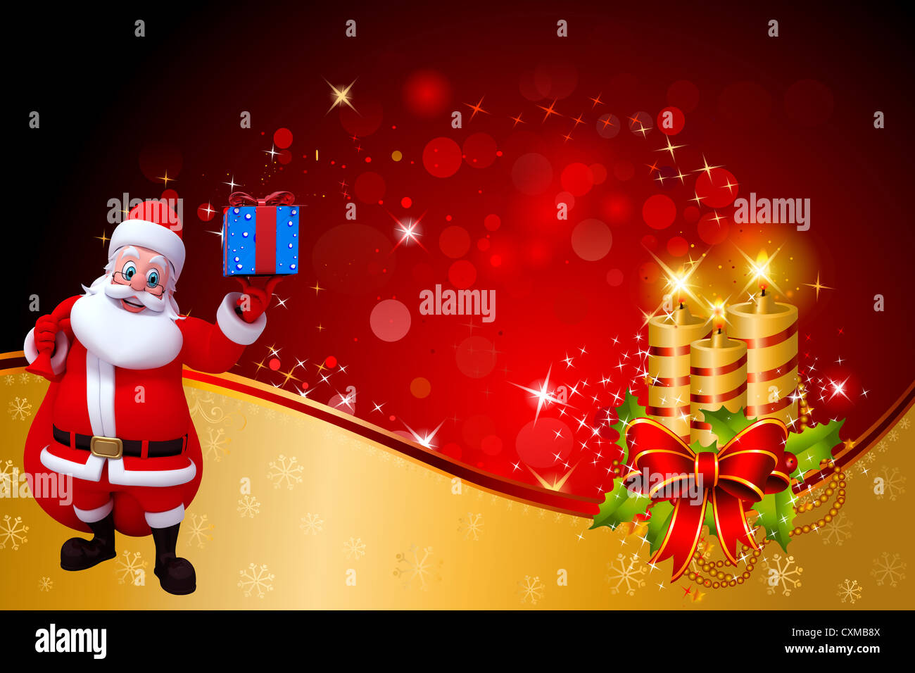 santa claus on red color background with many gifts Stock Photo - Alamy