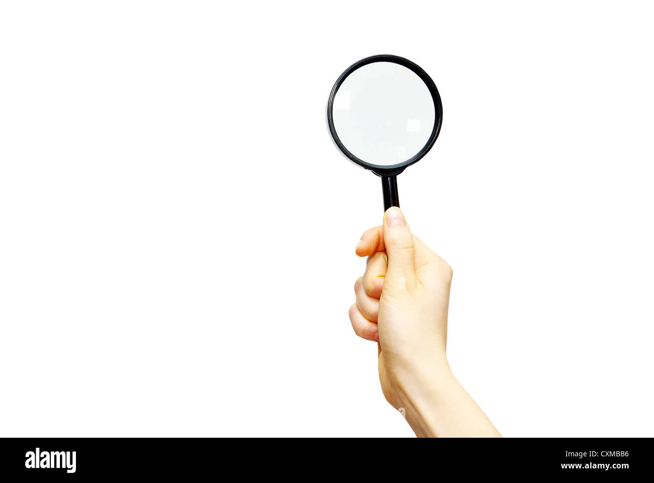hand holding a magnifying glass on white Stock Photo - Alamy