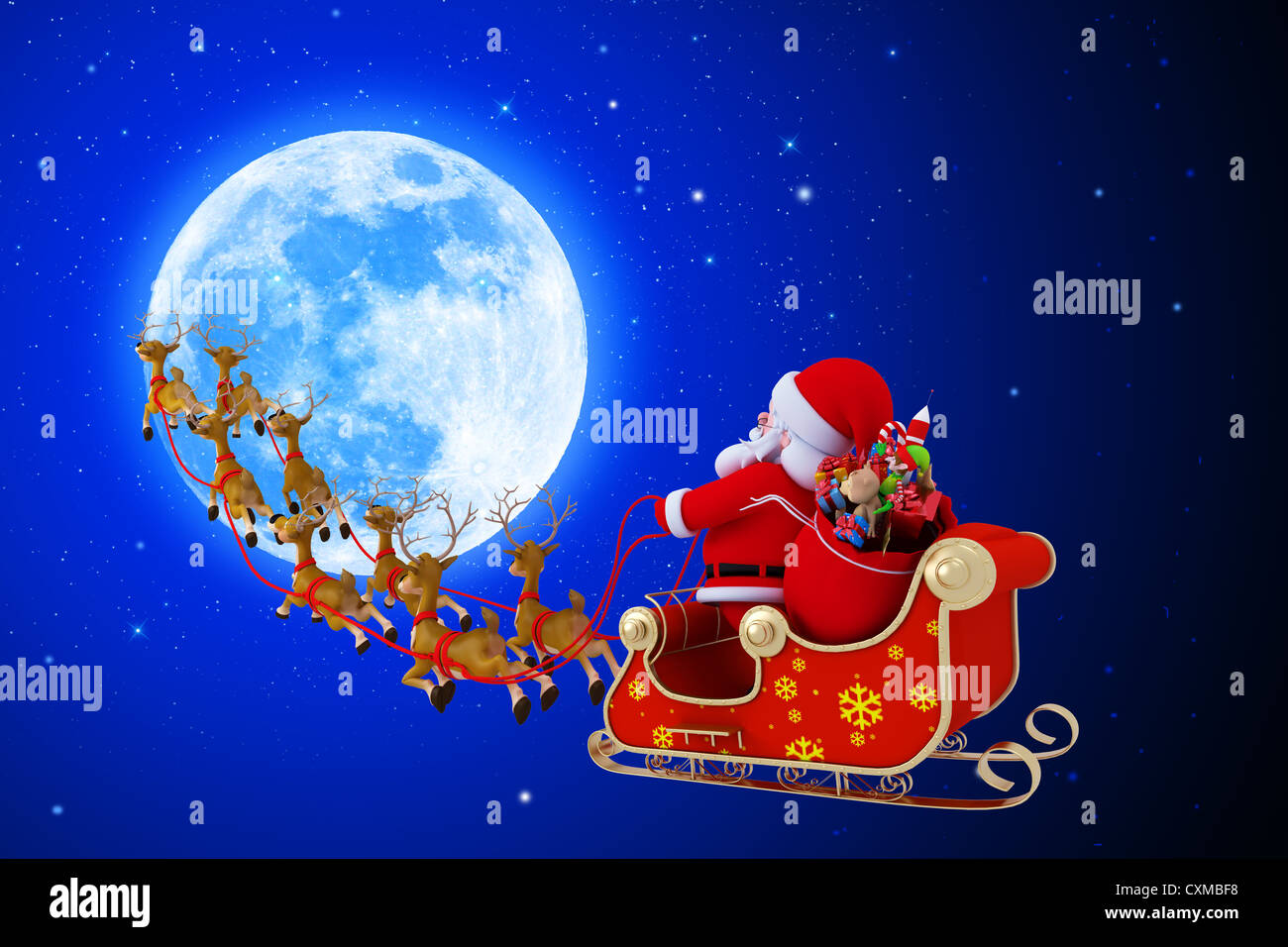 santa claus with his sleigh and moon Stock Photo - Alamy