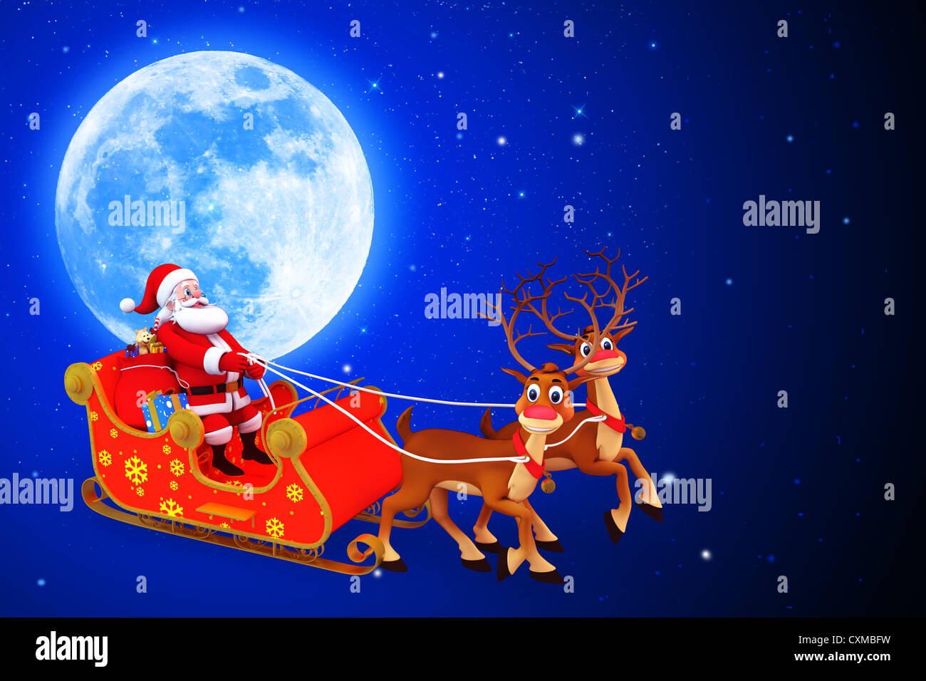 santa claus with his sleigh and moon Stock Photo - Alamy