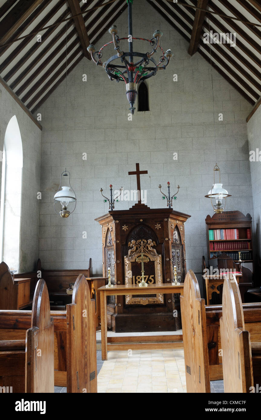 Interior of Bardsey island methodist chapel built in 1875 Ynys Enlli ...