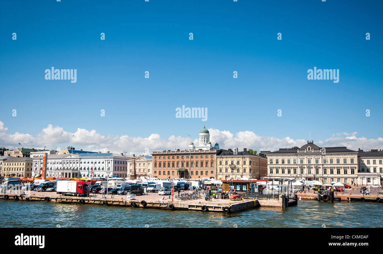 Market day in Helsinki Market Square next to the harbour, showing ...