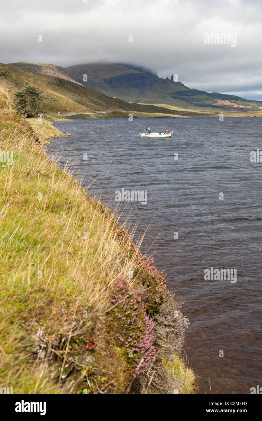 Isle of Skye, Scotland. Picturesque view of fishermen fly fishing on ...