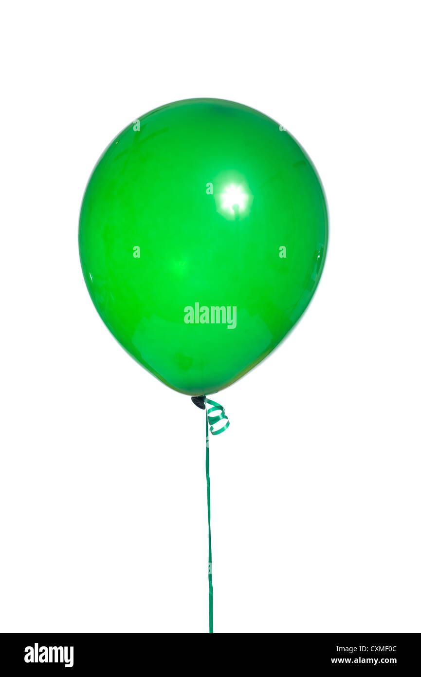 Single green balloon on a white background Stock Photo - Alamy