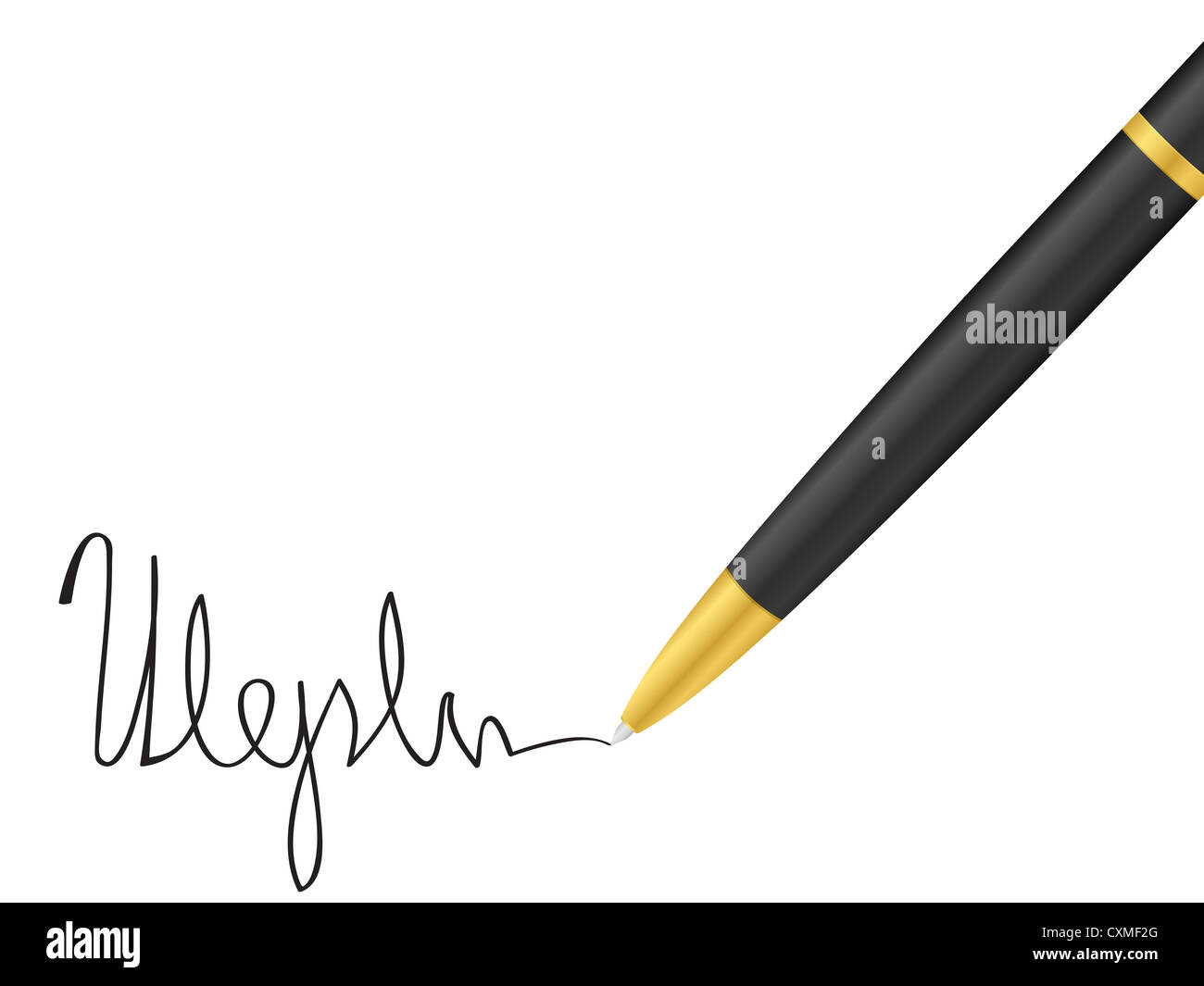 Ballpoint pen and signature on a white background Stock Photo - Alamy