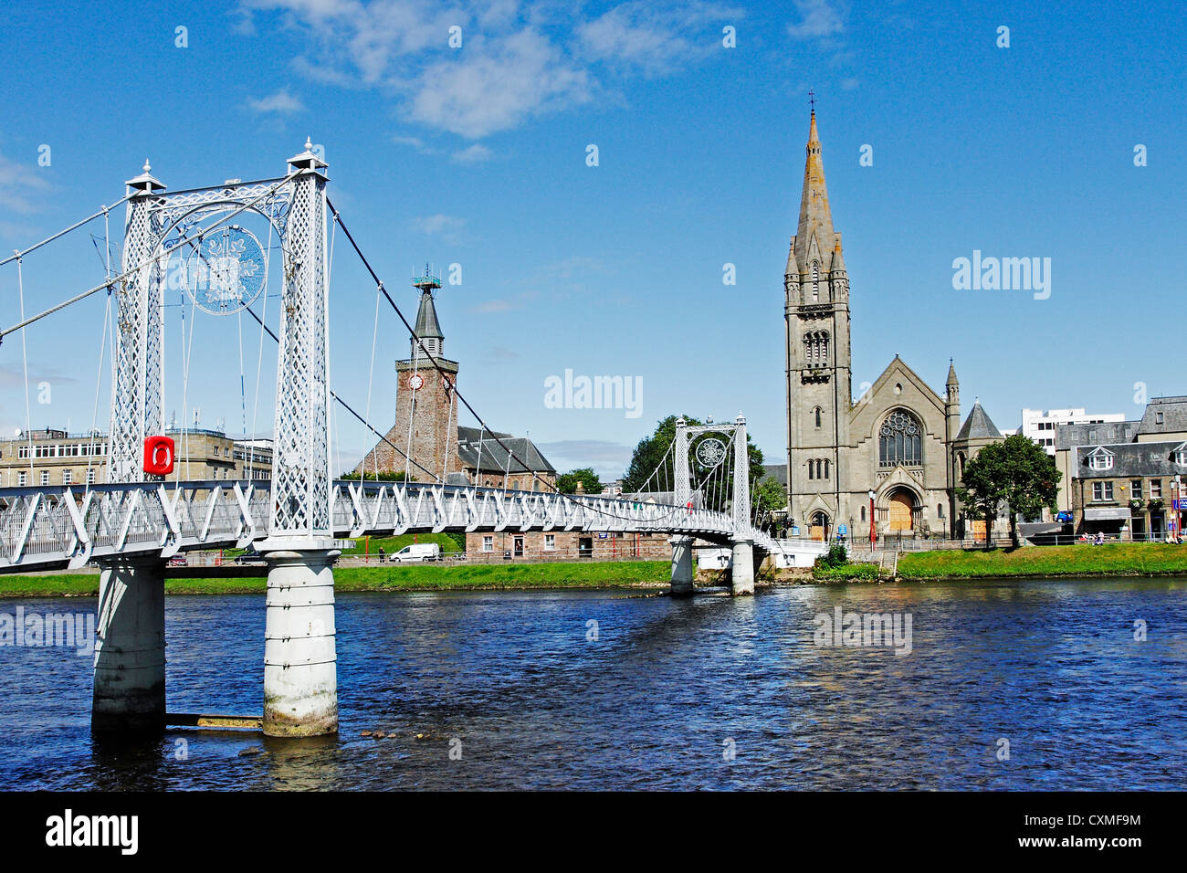 A bridge across the River Ness at Inverness in the Scottish Highlands ...