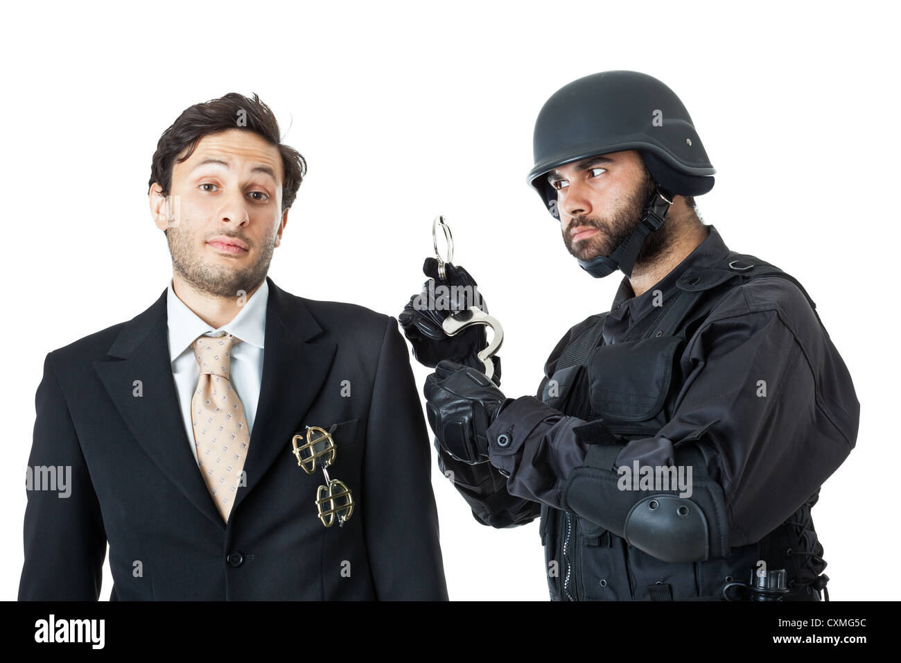 a corrupted businessman being arrested by a swat agent Stock Photo - Alamy
