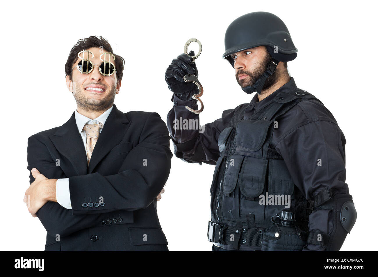 a corrupted businessman being arrested by a swat agent Stock Photo - Alamy