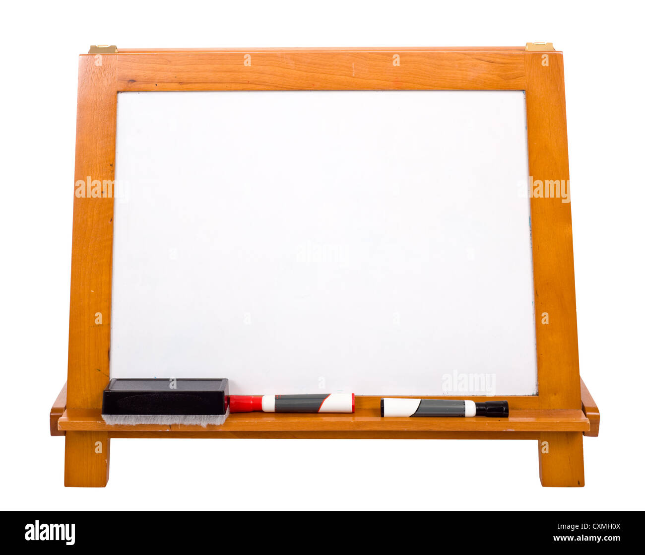 A blank white markerboard on a white background with copy space ...