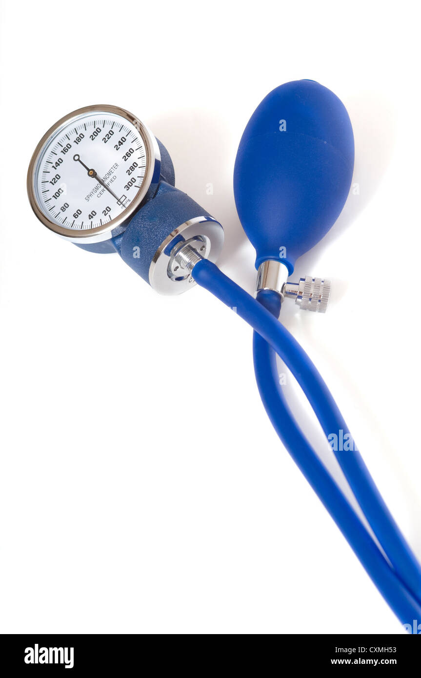 A blue blood pressure monitor or sphygmomanometer, medical device Stock ...