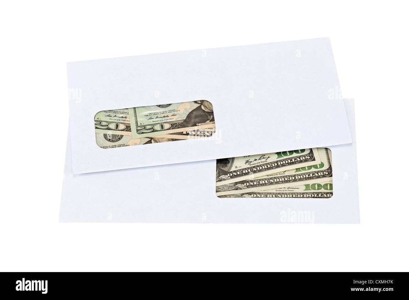 US dollars in the envelope isolated on white background Stock Photo - Alamy