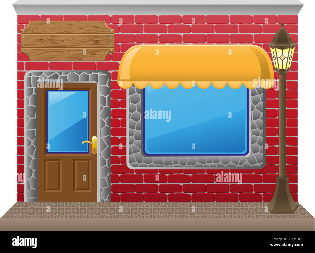 shop facade with a showcase illustration Stock Photo - Alamy