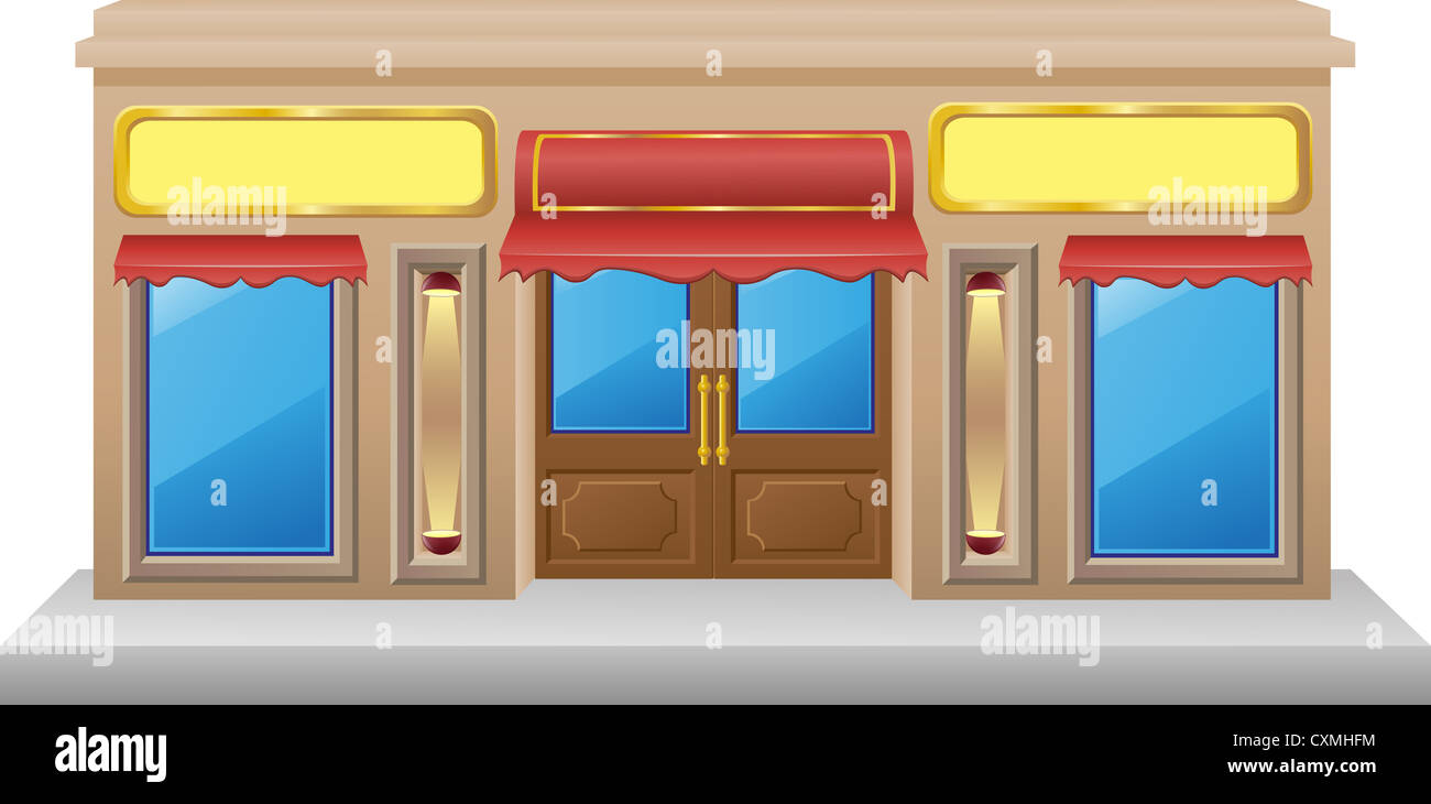shop facade with a showcase illustration Stock Photo - Alamy