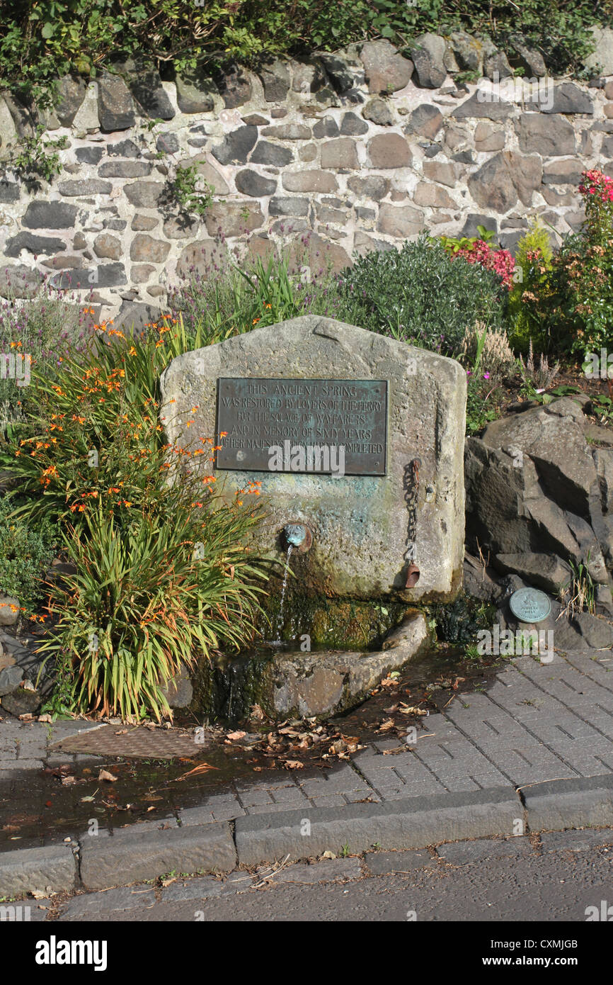 Ancient spring with plaque North Queensferry Scotland October 2012 ...