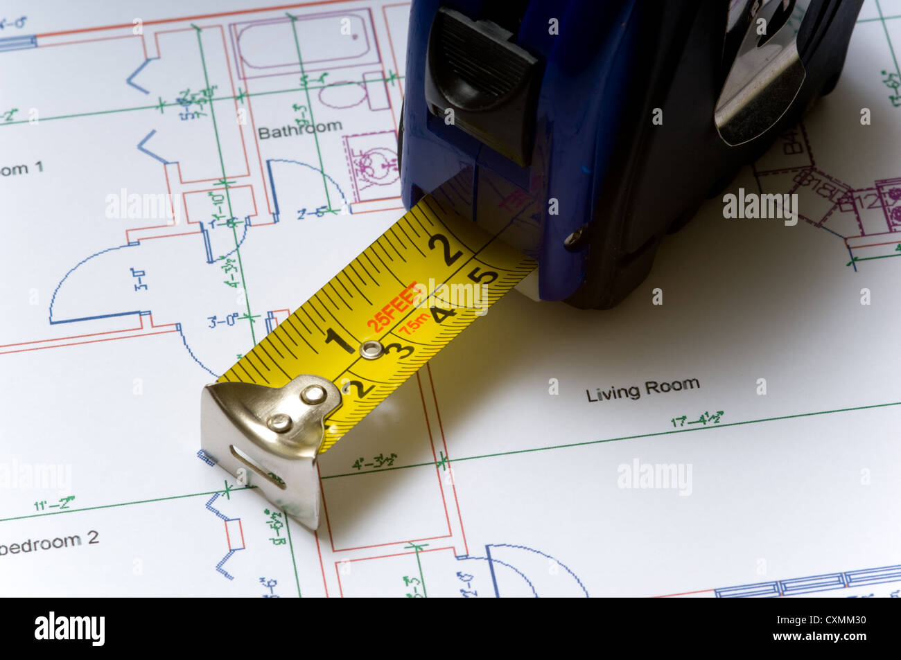 Measuring tape on floor plan hi-res stock photography and images - Alamy