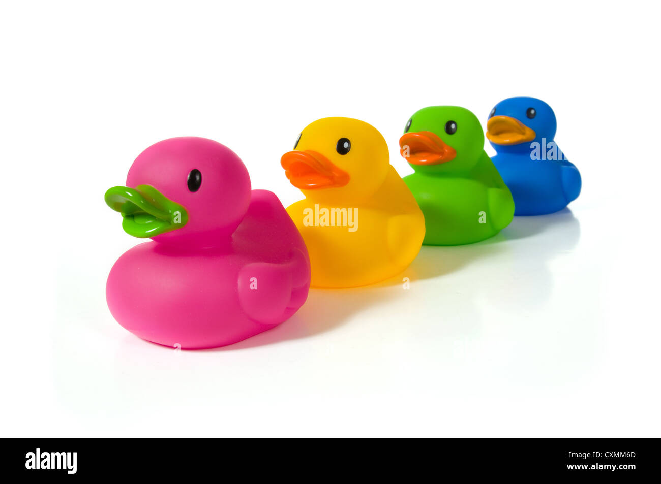 Several different colors of rubber ducks. Could be a symbol of ...