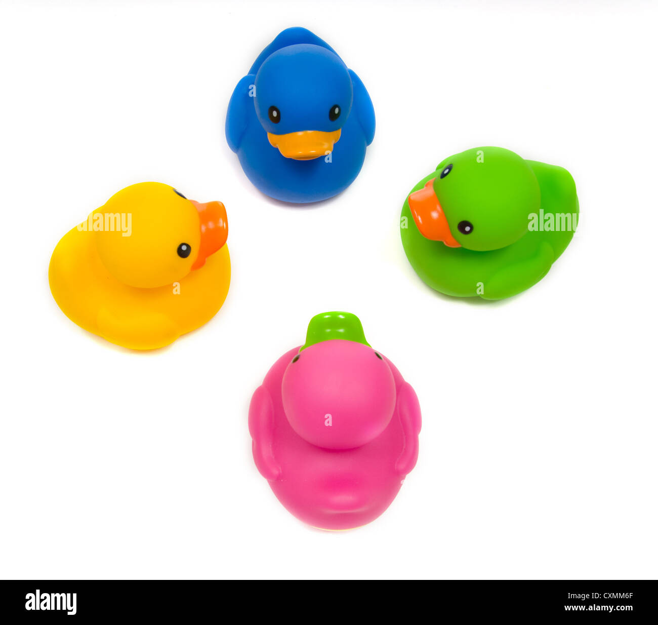 Several different colors of rubber ducks. Could be a symbol of ...