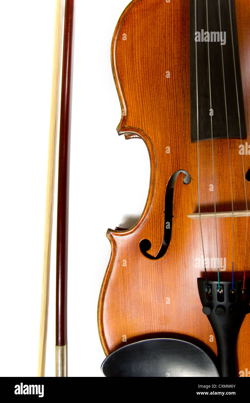 A violin or fiddle and bow on white background Stock Photo - Alamy