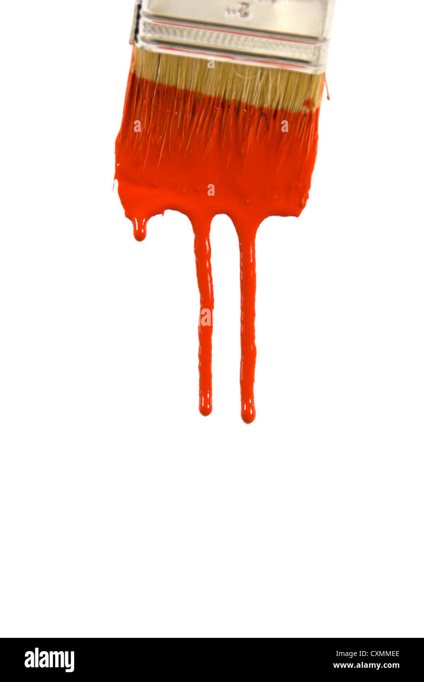 Dripping red paint against a bright white background Stock Photo - Alamy