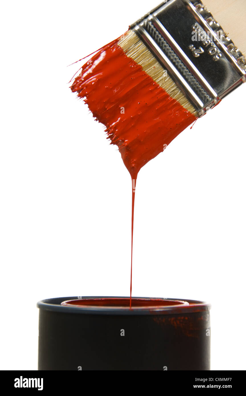 Dripping red paint against a bright white background Stock Photo - Alamy