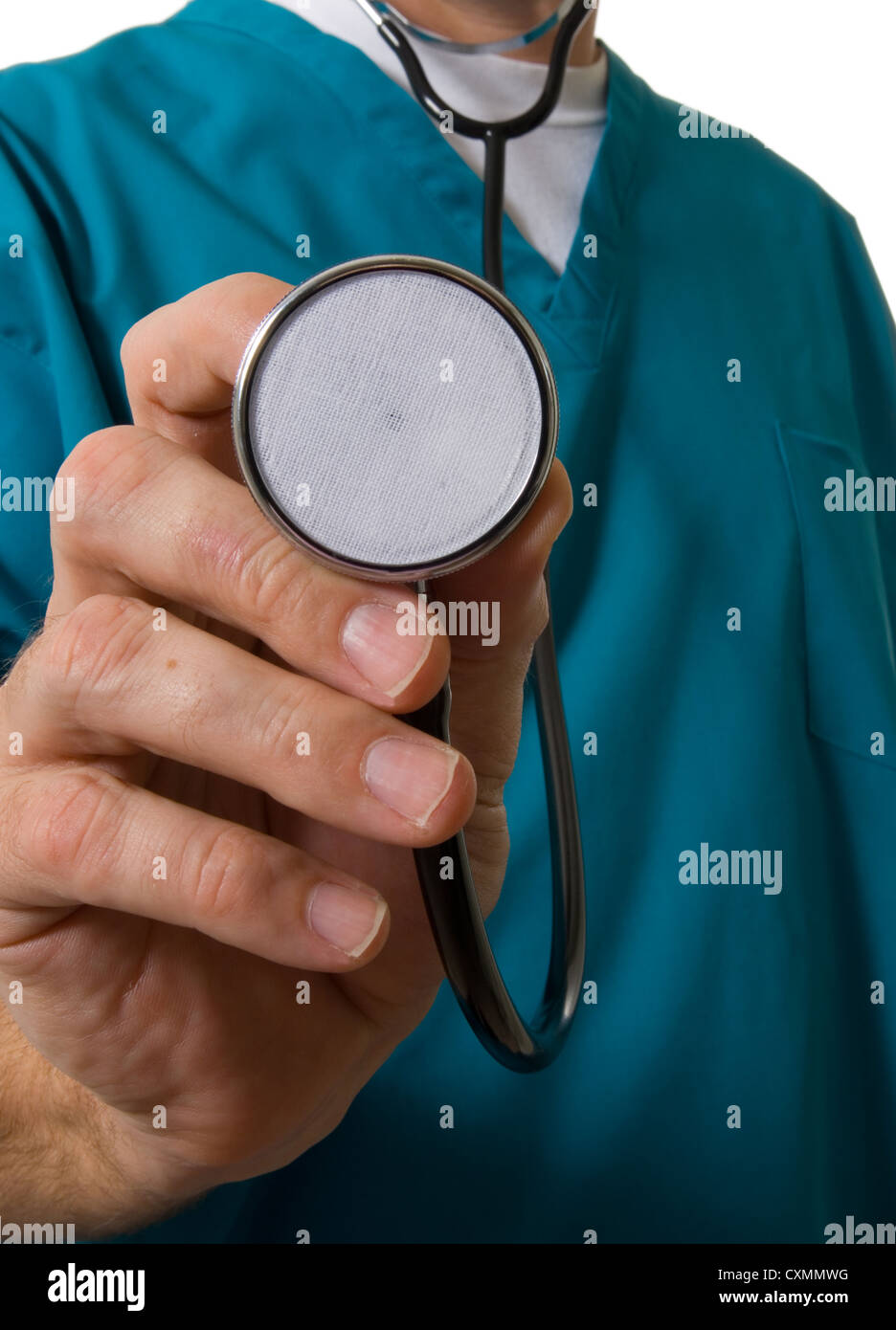 Nurse or doctor with stethoscope on white background dressed in medical ...