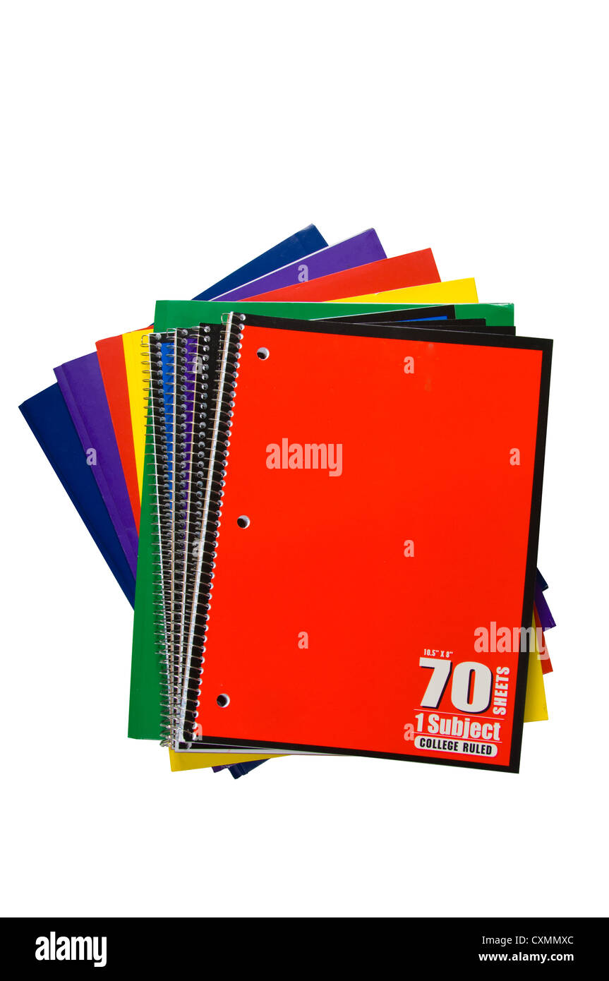 Stack of colorful school spiral notebooks on a white background Stock ...