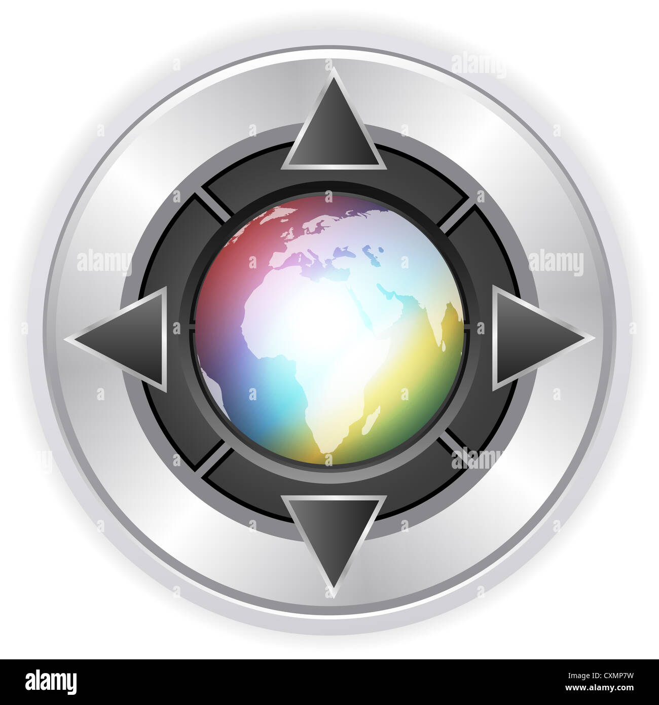 Modern multimedia button with globe Stock Photo - Alamy