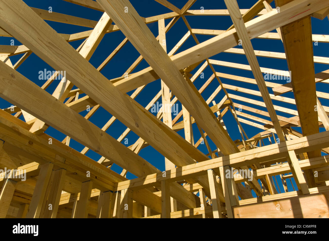 Housing construction industry with the frame of a house with wood ...
